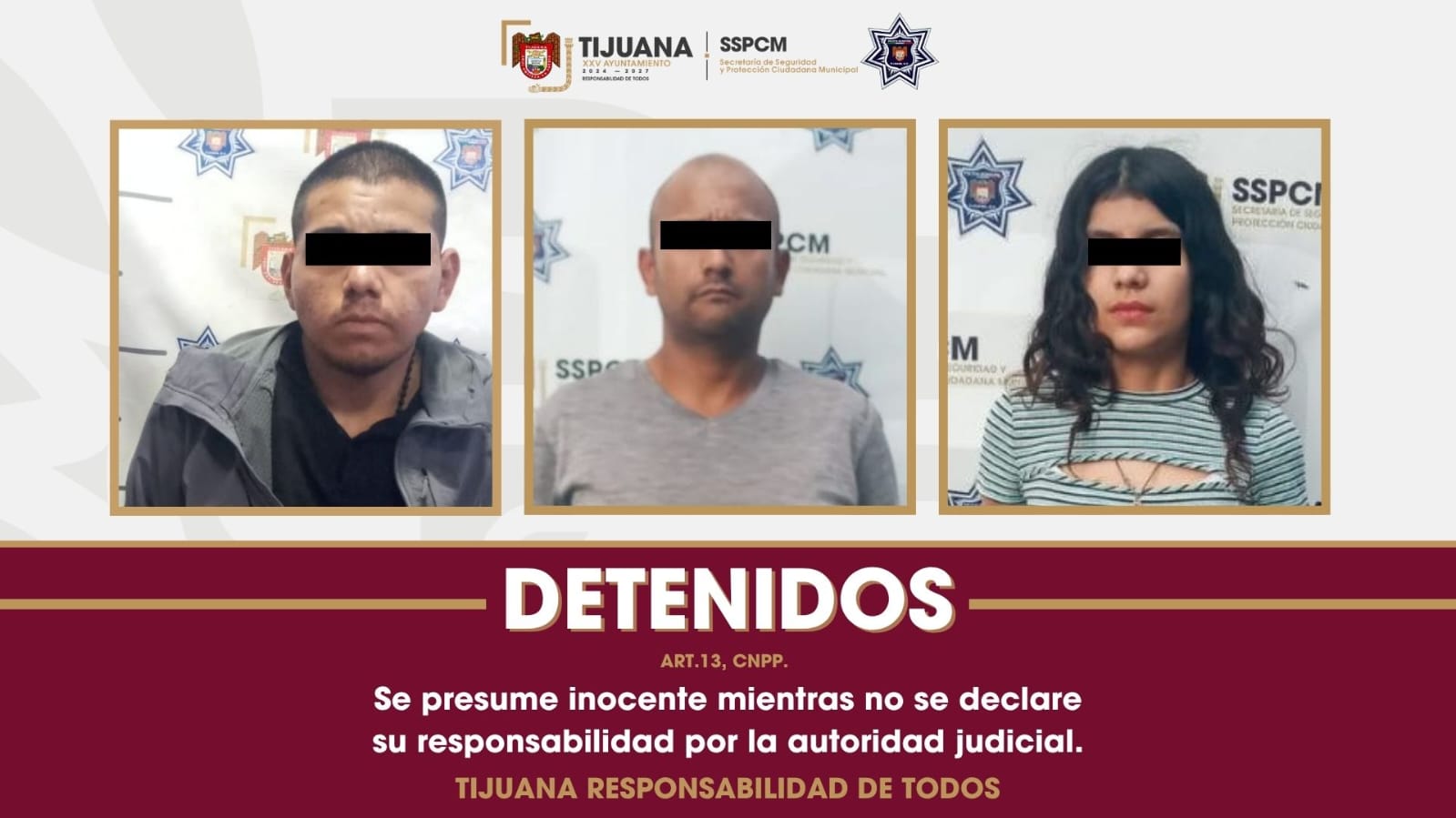 Policía de Tijuana detiene a tres personas con arma y auto robado